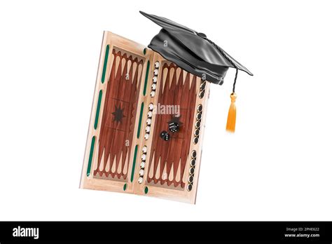 Backgammon Board Game With Education Hat 3d Rendering Isolated On