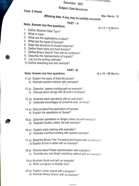 Data Structures Previous Year Question Paper Pdf Algorithms And Data Structures Computer