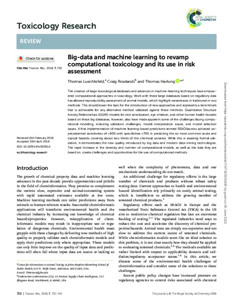 Pdf Big Data And Machine Learning To Revamp Computational Toxicology And Its Use In Risk