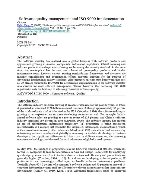 Software Quality Management And Iso 9000 Implementation Pdf Iso