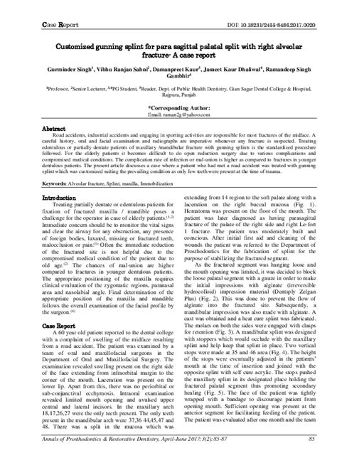 Pdf Customized Gunning Splint For Para Sagittal Palatal Split With Right Alveolar Fracture A