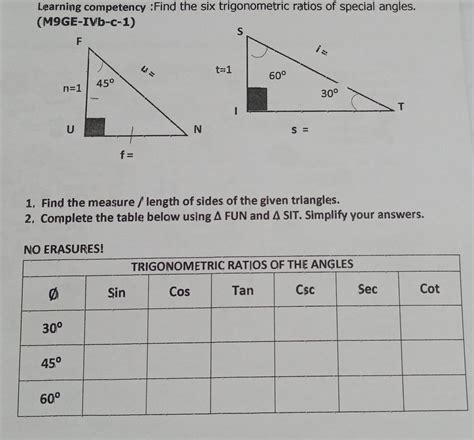 Reference Angle Chart Trig Function Values 46 Off