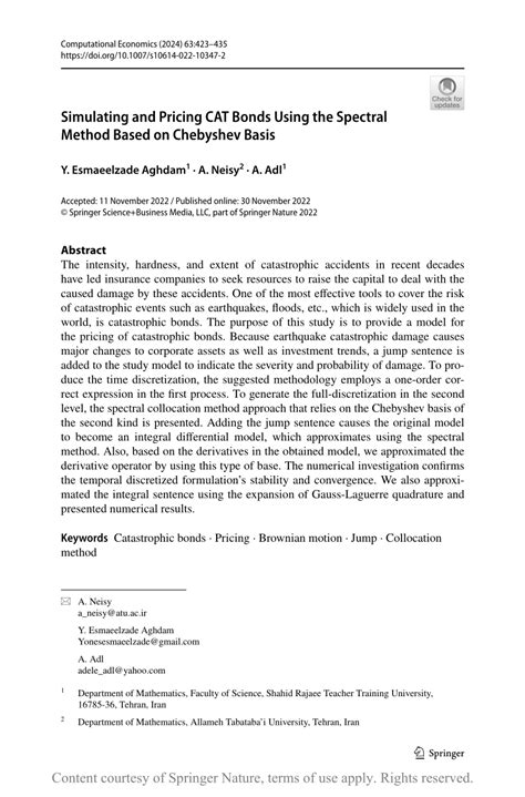 Simulating And Pricing Cat Bonds Using The Spectral Method Based On