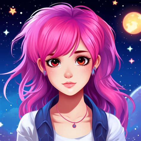 Chica Anime Con Cabello Rosado Y Estrellas En El Fondo Foto Premium