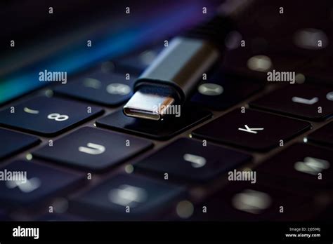 Close Up Of A Usb Cable With The Type C Connector Located On The Keyboard Stock Photo Alamy