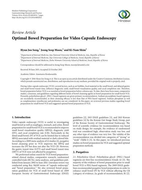 Pdf Optimal Bowel Preparation For Video Capsule Endoscopy