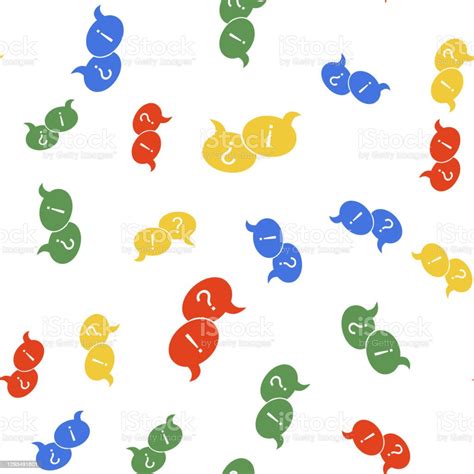 질문 및 느낌표 아이콘이 흰색 배경에 있는 매끄러운 패턴을 분리한 컬러 스피치 버블 Faq 기호 파일 복사 채팅 음성 거품 벡터