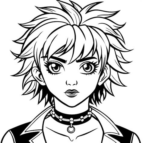 Un Dibujo De Una Chica Con Un Corte De Pelo Corto Vector Premium