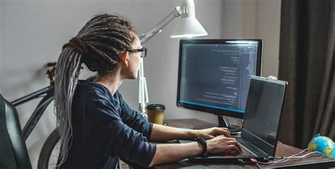 Premium Photo Modern Young Female Programmer Is Writing Program Code
