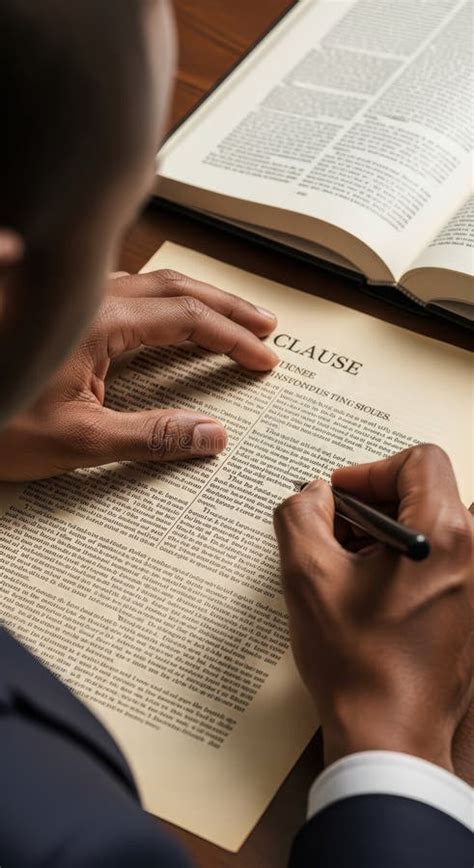 African Adult Male Reviewing Legal Document With Pen Close Up Of Hands