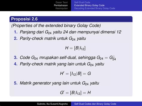 Self Dual Codes And Binary Golay Code Presentation Pdf