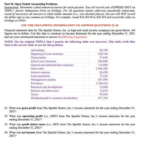 Solved Part Ii Open Ended Accounting Problems Instructions