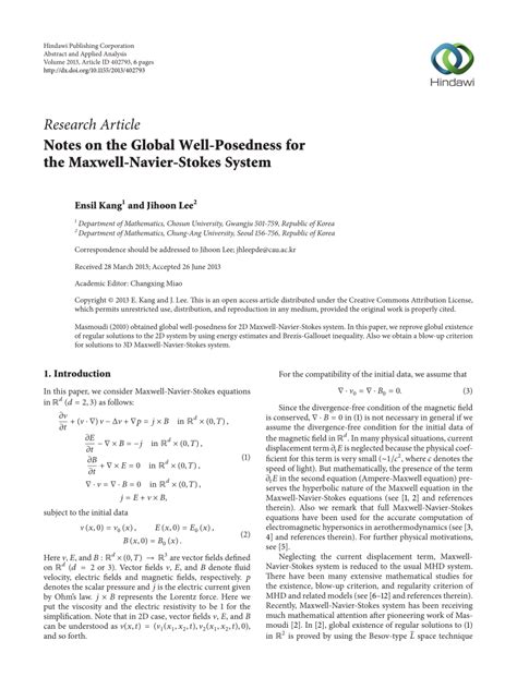 Pdf Notes On The Global Well Posedness For The Maxwell Navier Stokes System