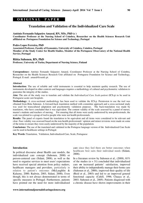 Pdf Translation And Validation Of The Individualized Care Scale