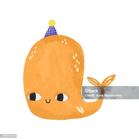 해저 세계 생일을 축하하는 파티 모자를 쓴 고래의 아이 그림 깊은 수중 오세아니아 고립 된 배경에 어린이 손으로 그린 만화 그림