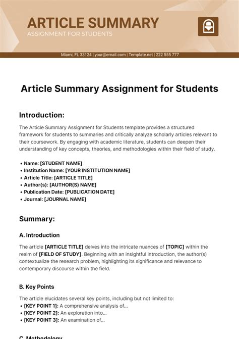 Free Article Summary Assignment For Students Template To Edit Online