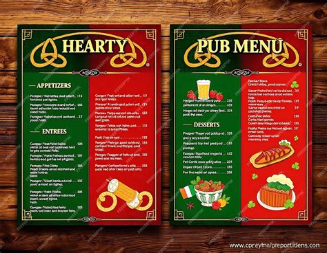 Hearty Irish Pub Menu Featuring Celtic Knots And Rich Warm Colors Menu