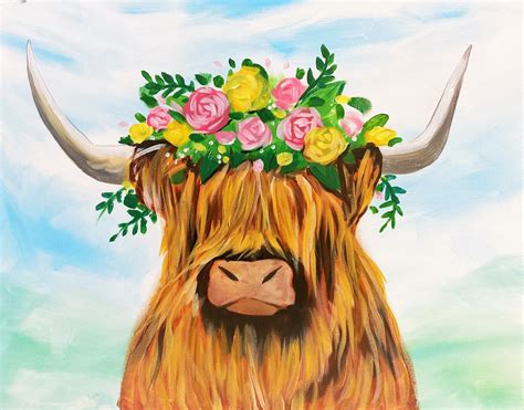 Highland Cow Painting Highland Cow Art Pddye