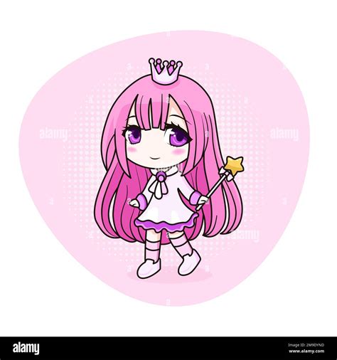 Cute And Kawaii Princess Girl Manga Chibi With Crown Stock Vector Image And Art Alamy