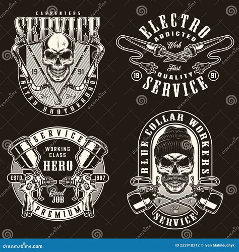 Working Class Monochrome Vintage Emblems Stock Vector Illustration Of