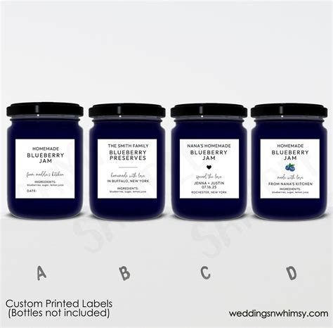 Custom Blueberry Jam Labels Modern Printed Blueberry Preserves