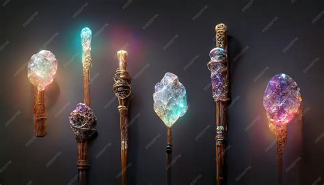 Premium Photo Raster Illustration Of Glowing Stones With A Magic Wand
