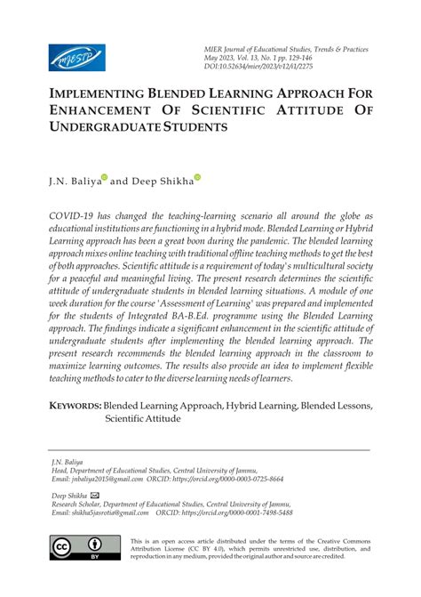 Pdf Implementing Blended Learning Approach For Enhancement Of Scientific Attitude Of