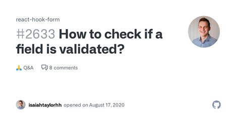 How To Check If A Field Is Validated · React Hook Form · Discussion 2633 · Github