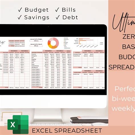 Zero Based Budget Spreadsheet Paycheck Dashboard Etsy