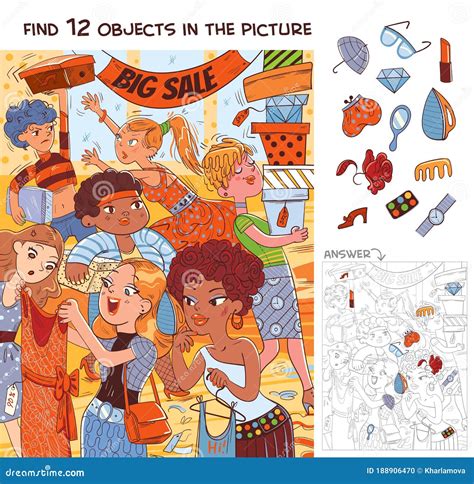 Find Objects Visual Game Solution In Hidden Layer Cartoon Vector