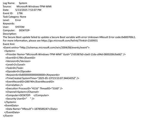 Event 1796 Tpm Wmi Error Post Kb5058379 Update Microsoft Community