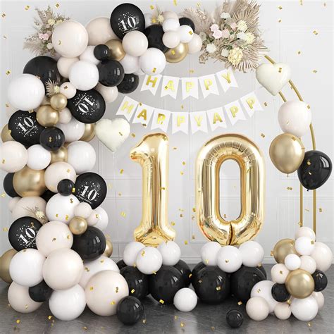 10th Birthday Decorations Black Gold Sand White10th