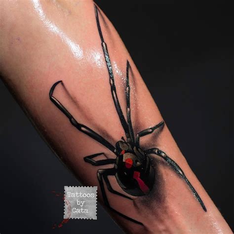 Realistic Black Widow Spider Tattoo