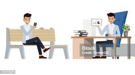 아시아 사업가는 파란색 정장 캐릭터 벡터 디자인을 착용합니다 다양한 액션으로 프리젠 테이션 감독에 대한 스톡 벡터 아트 및 기타 이미지 Istock