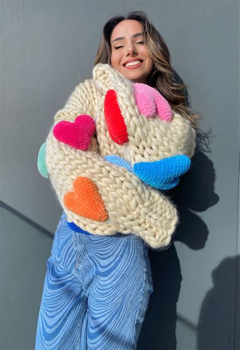 Buboi Knit Heart Cardigan Super Chunky Merino Wool Knitted Heart