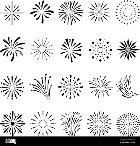 Flat Fireworks Black Clipart Exploding Firework Celebration Simple Circle Festive Icons New