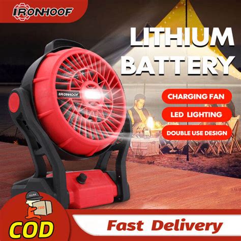 12 Kipas Angin Portable Kipas Angin Listrik Litium Outdoor Camping Fan Kipas Meja Lampu LED