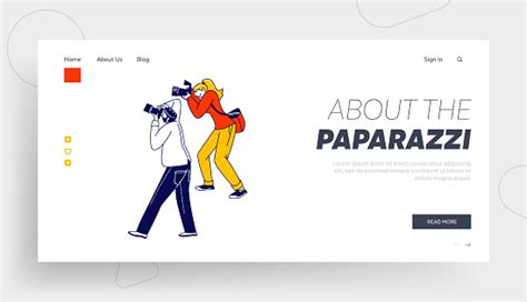 명성 과 스캔들 방문 페이지 템플릿 사진작가들이 시네마 어워드 시상식에서 촬영합니다 파파라치 캐릭터 는 유명 인사 또는 쇼 비즈니스 스타 출연을 기다리고 있습니다 선형 사람