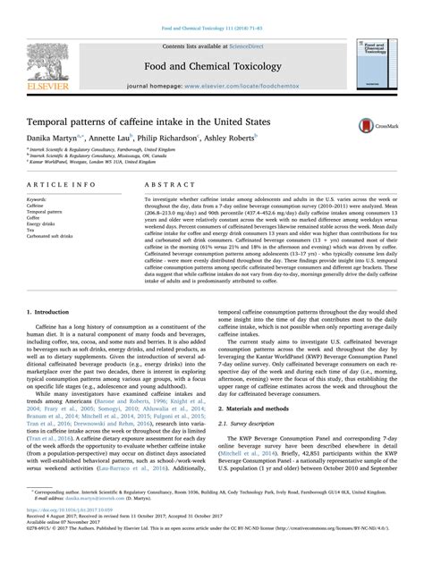 Pdf Temporal Patterns Of Caffeine Intake In The United States