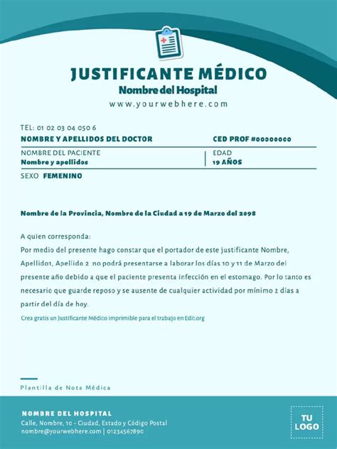 Tmm 1024 Plantilla Justificante Medico Hospital Editable Online Pdf