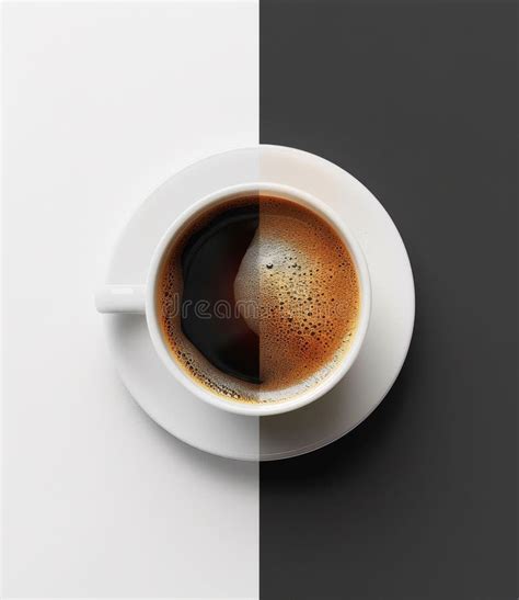 Creative Split View Of Coffee Cup On Black And White Background