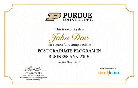 purdue university post graduate certificate in business analysis