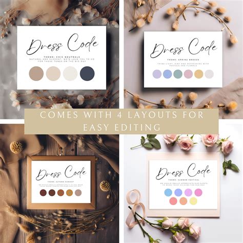 Editable Dress Code Insert Printable Attire Info Card Chic Dress