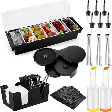 Mifoci Bartending Supplies Garnish Tray With Lid Bar Caddy 3 Tier Glass