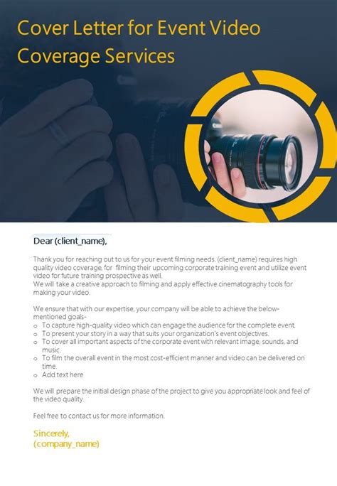 Cover Letter For Event Video Coverage Services One Pager Sample Example Document Presentation