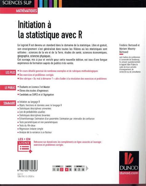 Initiation à La Statistique Avec R Frédéric Bertrand Broché Dunod 9782100782826 Livres