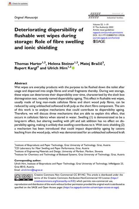 Pdf Deteriorating Dispersibility Of Flushable Wet Wipes During Storage Role Of Fibre Swelling Pdf Deteriorating Dispersibility Of Flushable Wet Wipes During Storage Role Of Fibre Swelling