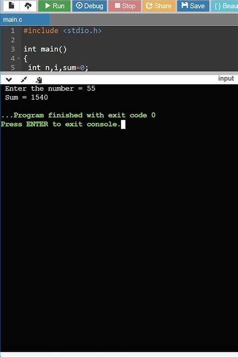 C Program To Find The Sum Of First N Natural Numbers Using For Loop