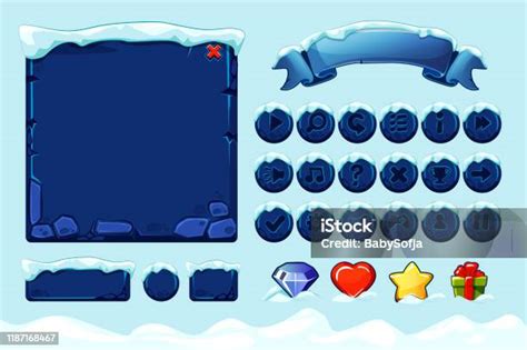 겨울 게임 Ui 돌 눈 버튼입니다 벡터 세트 돌 자산 인터페이스 아이콘과 Ui 게임에 대한 버튼 건설 프레임에 대한 스톡 벡터 아트 및 기타 이미지 Istock