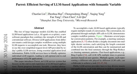 Paper Page Parrot Efficient Serving Of Llm Based Applications With Semantic Variable